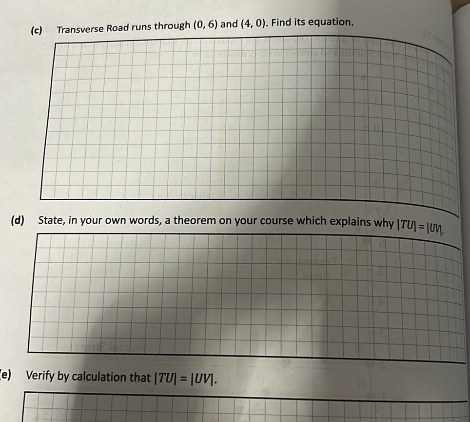 (c) Transverse Road runs through (0, 6) and | StudyX