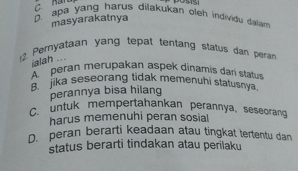 12. Pernyataan yang tepat tentang status dan | StudyX