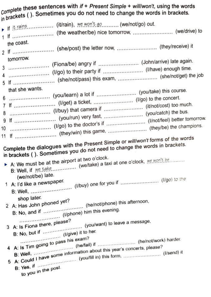 Complete these sentences with if + Present | StudyX