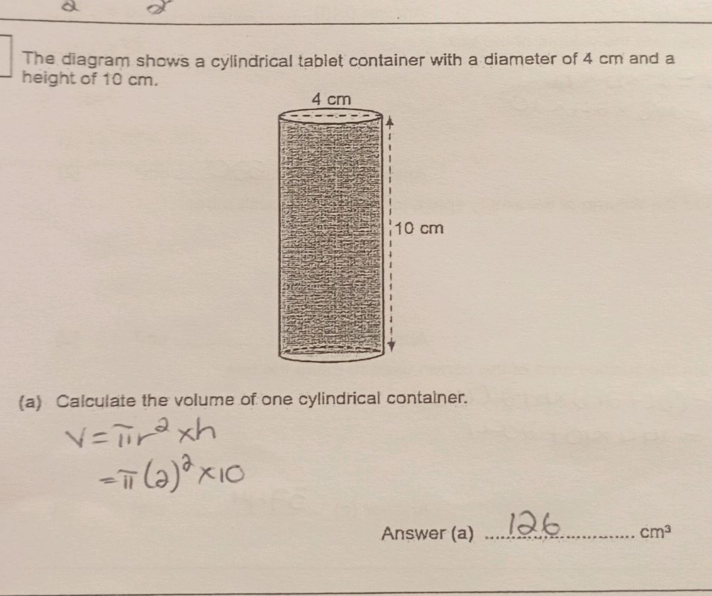 The diagram shows a cylindrical tablet | StudyX