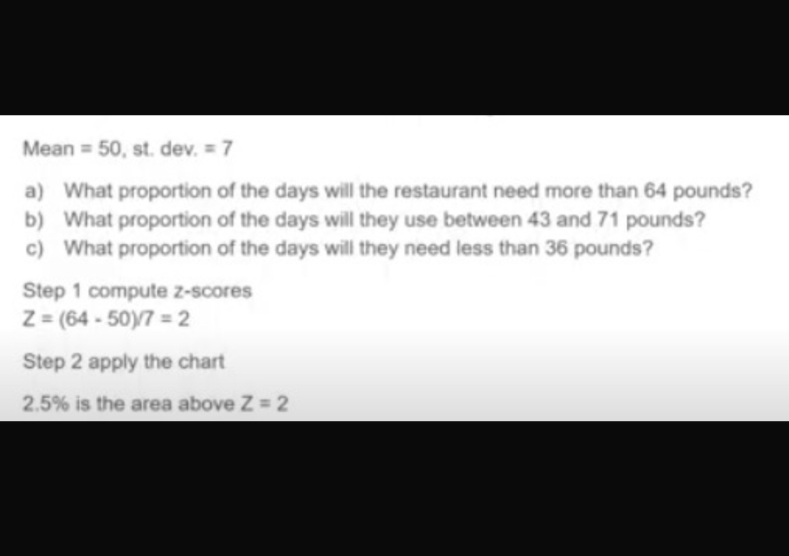 Mean = 50, st. dev. = 7 a) What proportion | StudyX