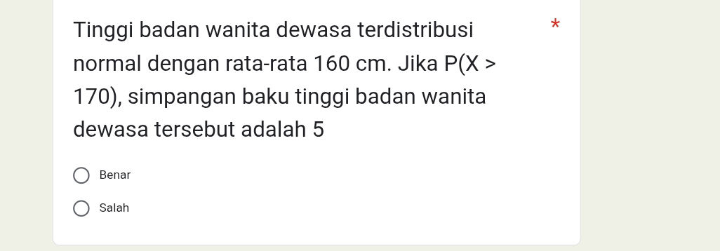 Tinggi badan wanita dewasa terdistribusi | StudyX