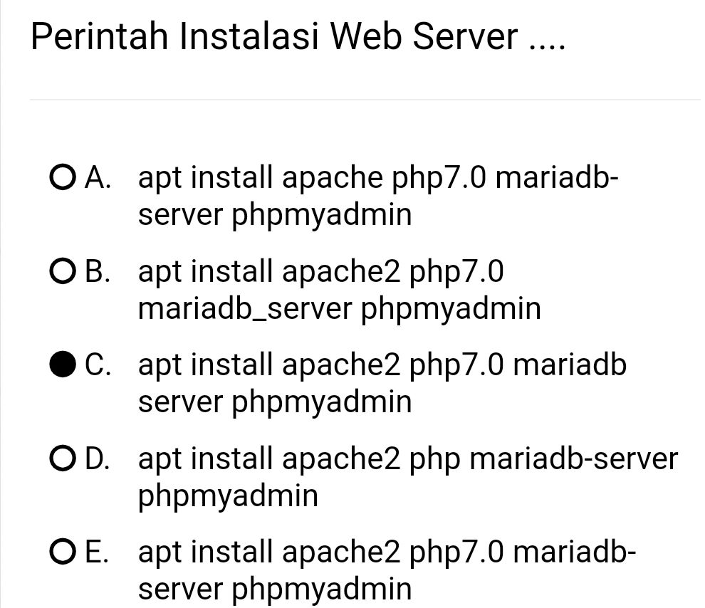 Perintah Instalasi Web Server .... A. apt | StudyX