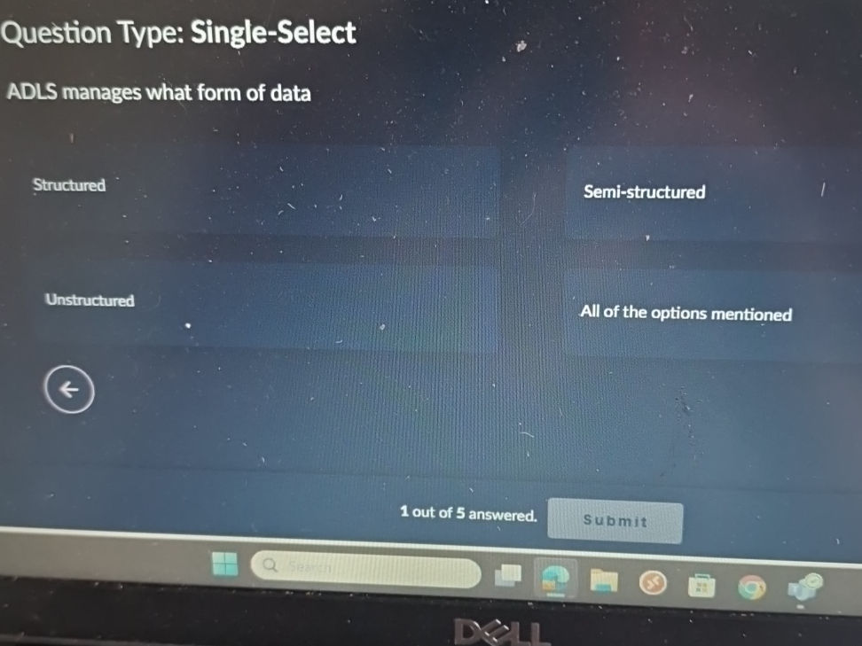 ADLS manages what form of data? Structured | StudyX