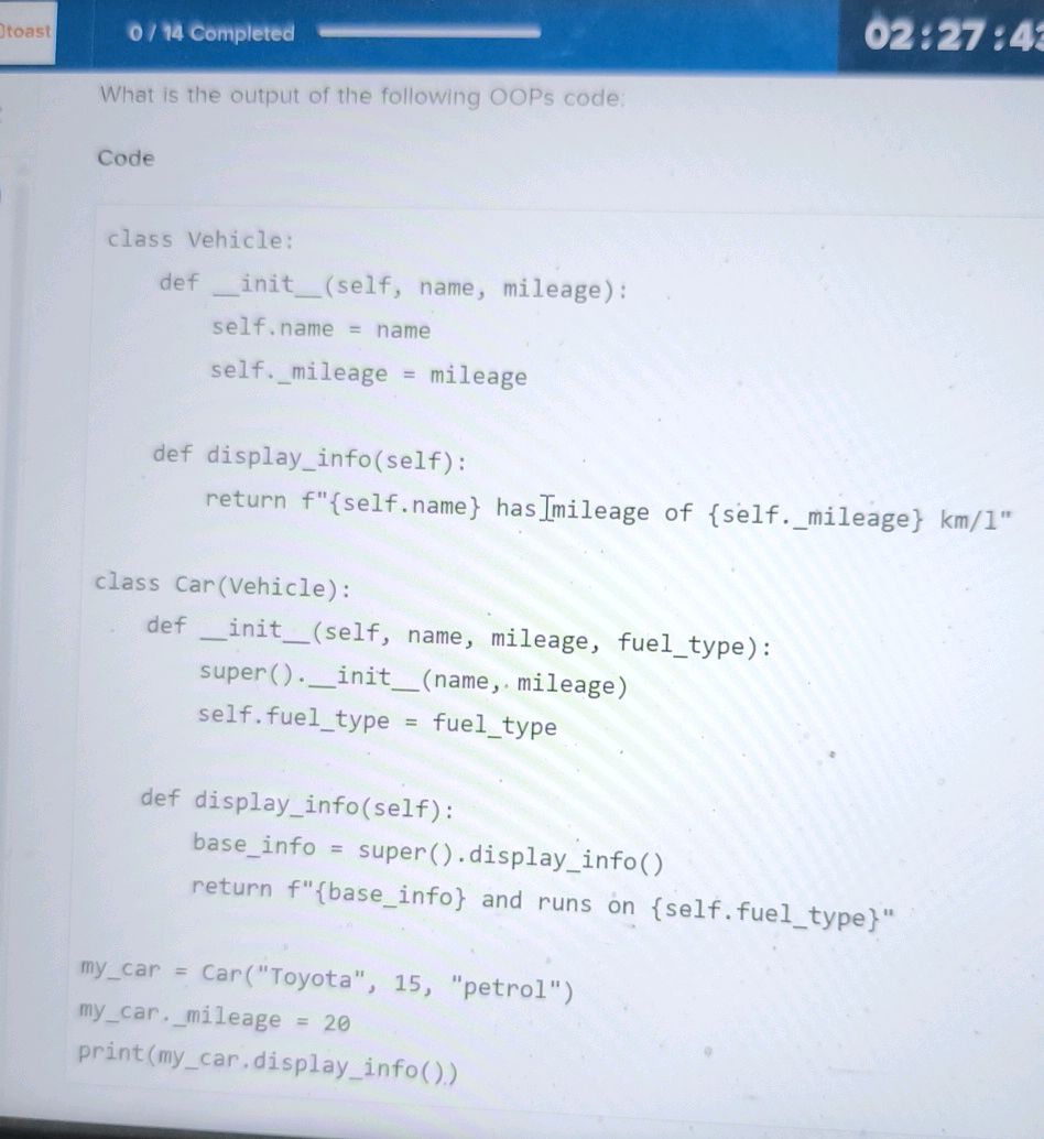 What is the output of the following OOPs | StudyX
