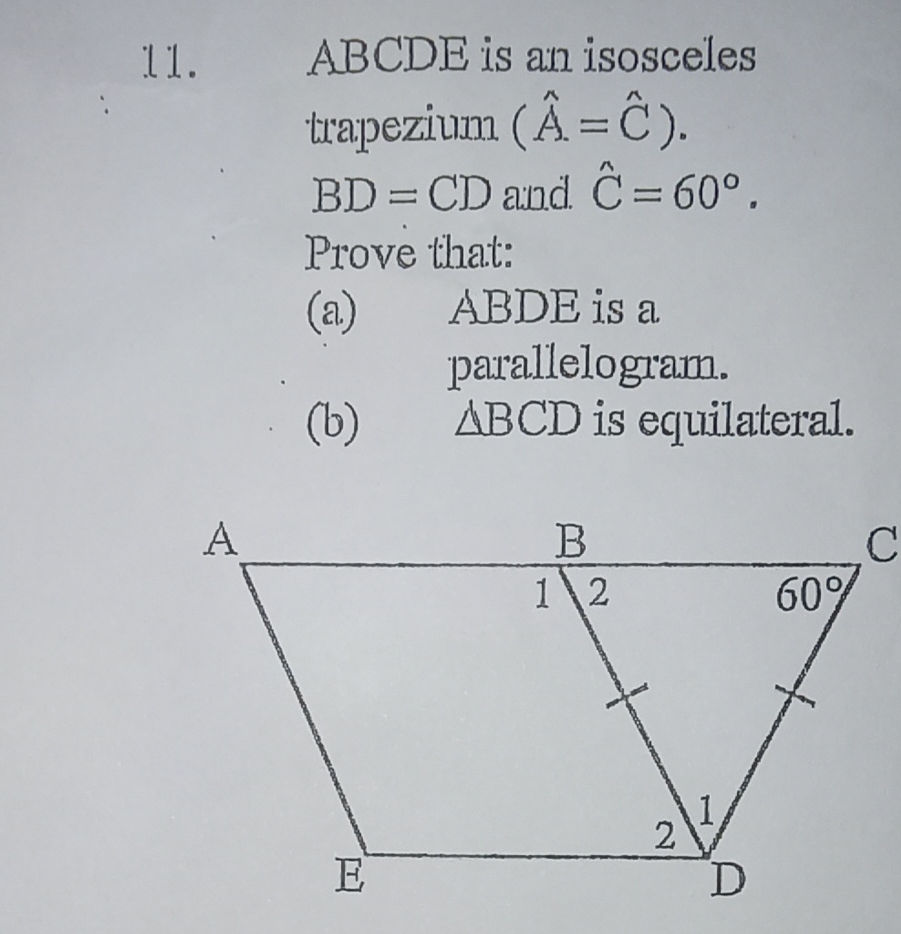 11. ABCDE is an isosceles trapezium ($ {A} = | StudyX