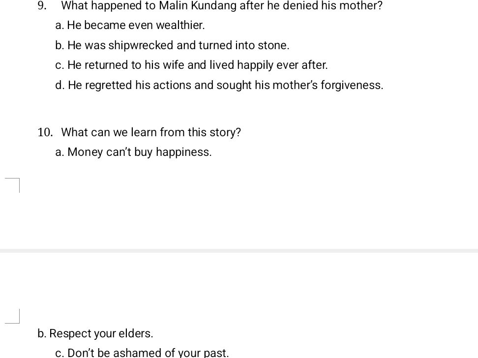 9. What happened to Malin Kundang after he | StudyX