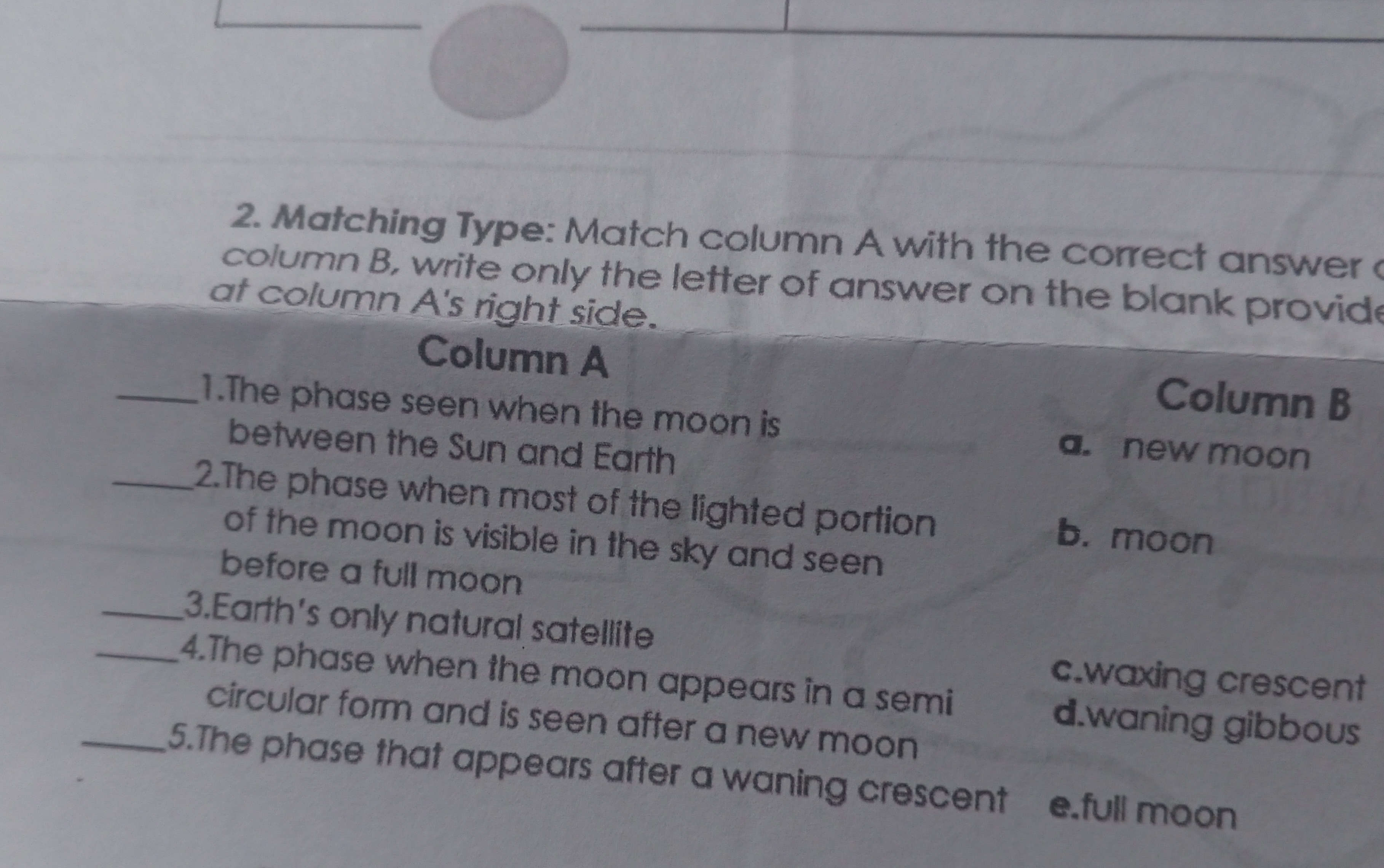 2. Matching Type: Match column A with the | StudyX