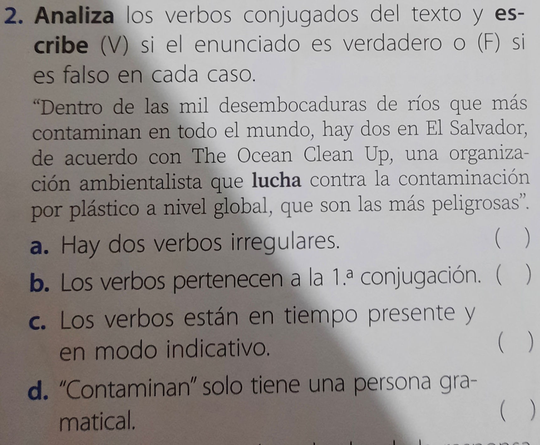 2. Analiza los verbos conjugados del texto y | StudyX