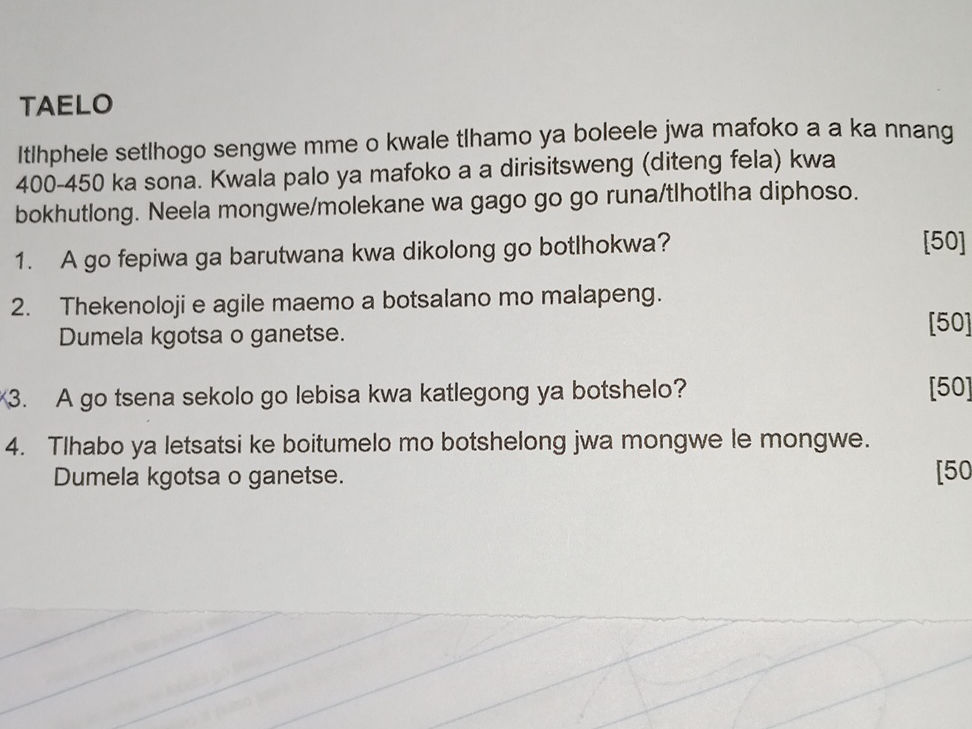 Itihphele setlhogo sengwe mme o kwale tlhamo | StudyX