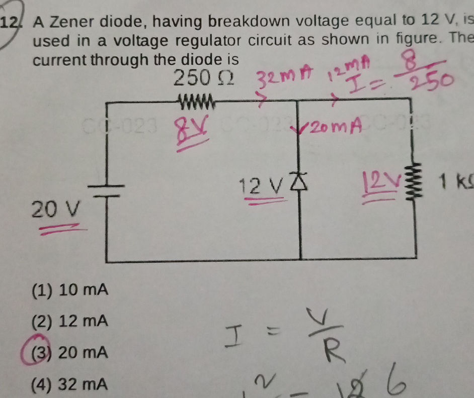 12. A Zener diode, having breakdown voltage | StudyX