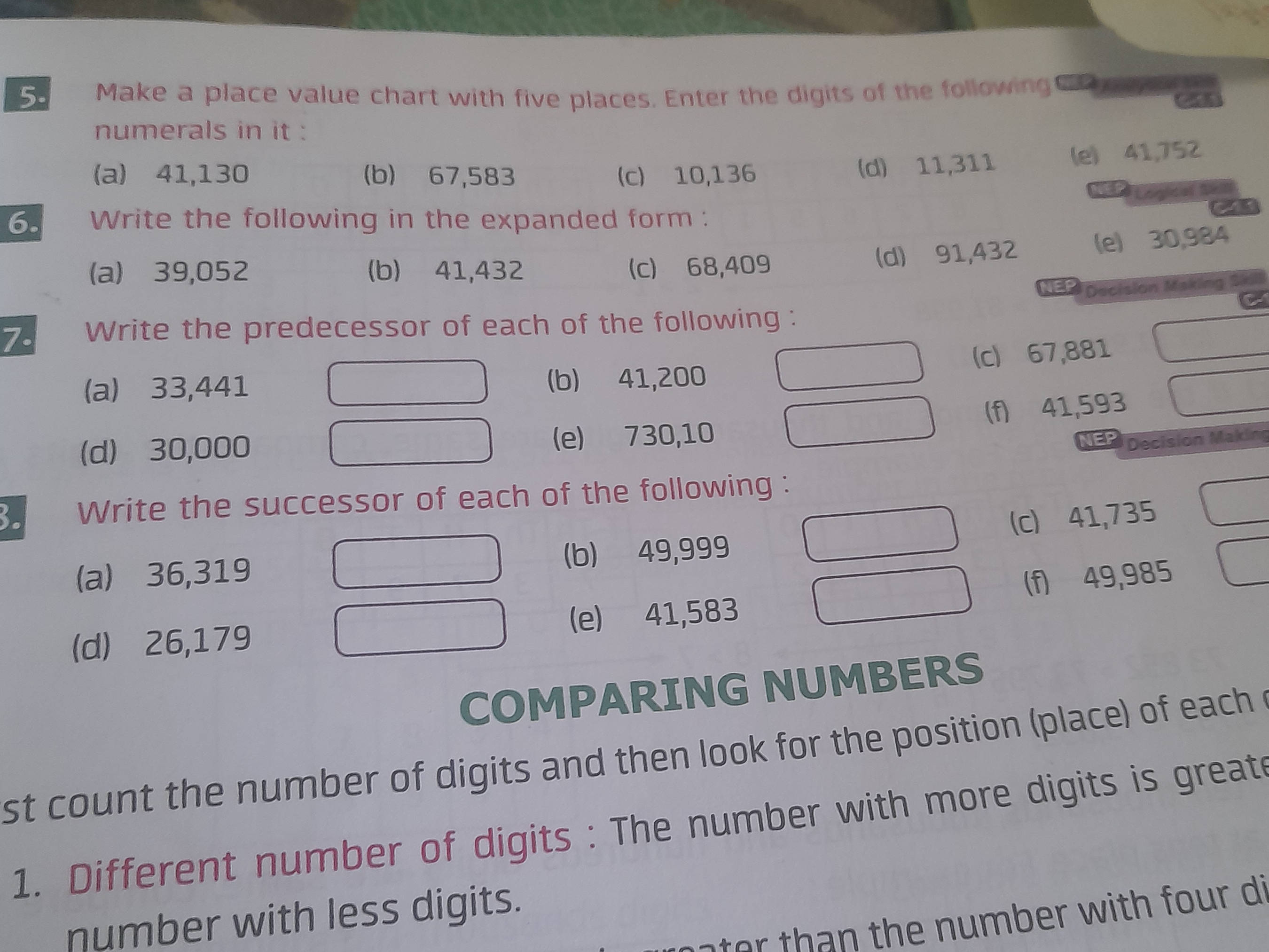 5. Make a place value chart with five | StudyX