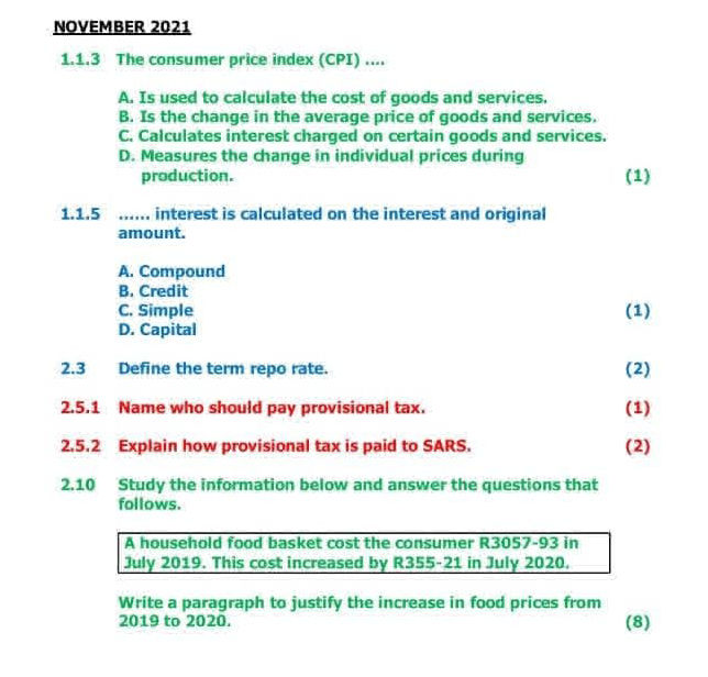 1.1.3 The consumer price index (CPI).... A. | StudyX
