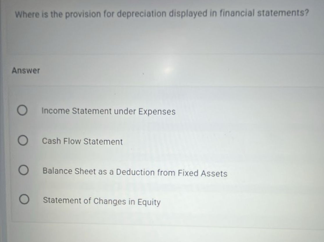Where is the provision for depreciation | StudyX