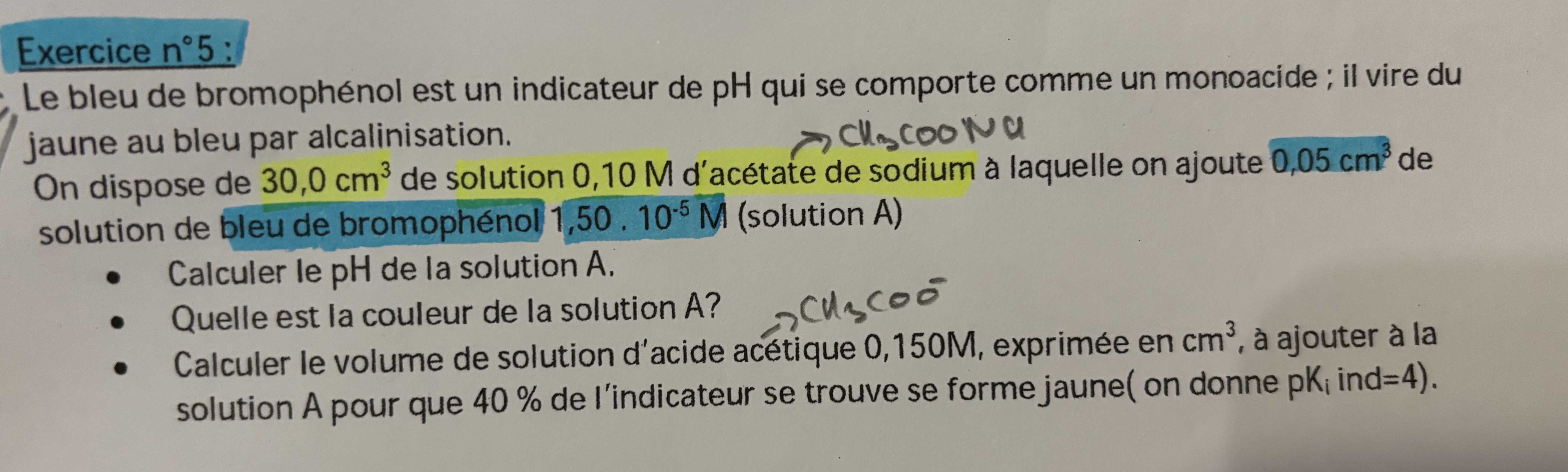 Calculer le pH de la solution A. • Quelle | StudyX