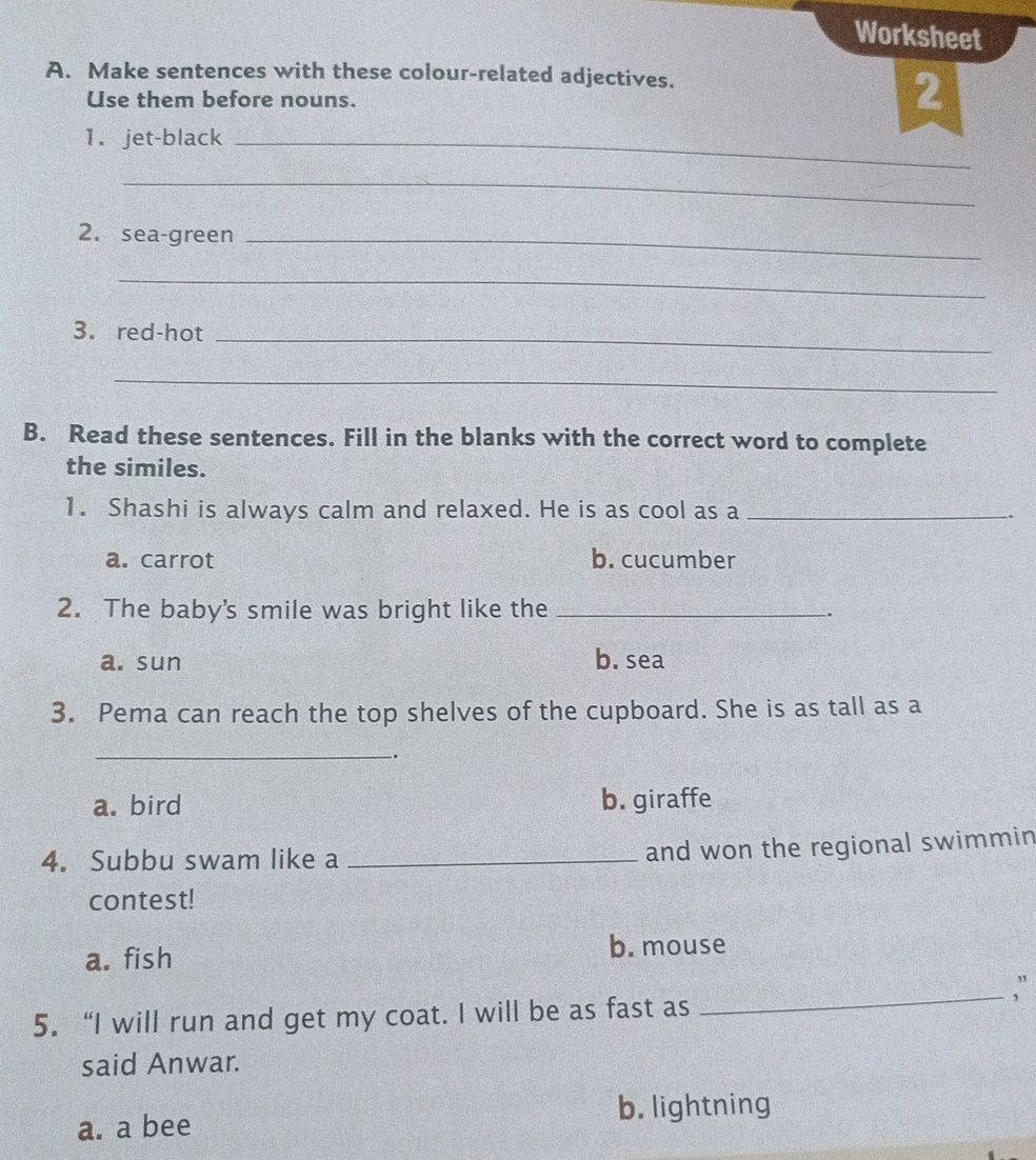 A. Make sentences with these colour-related | StudyX