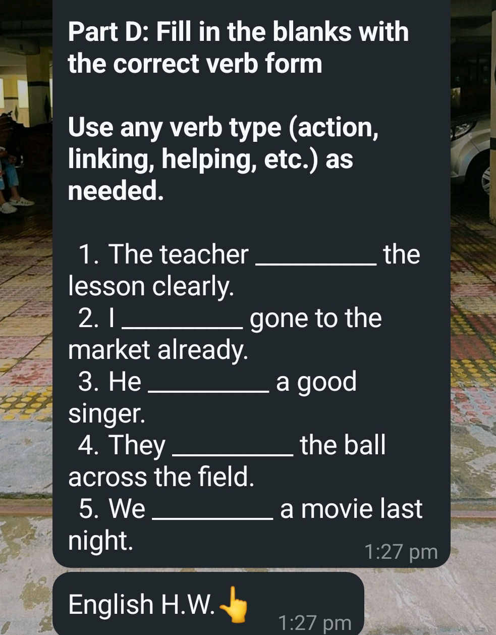 Part D: Fill in the blanks with the correct | StudyX