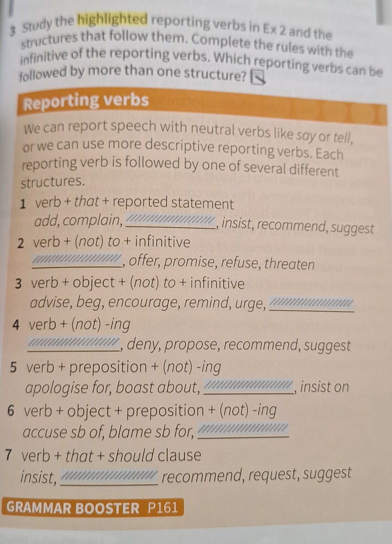 3 Study the highlighted reporting verbs in | StudyX