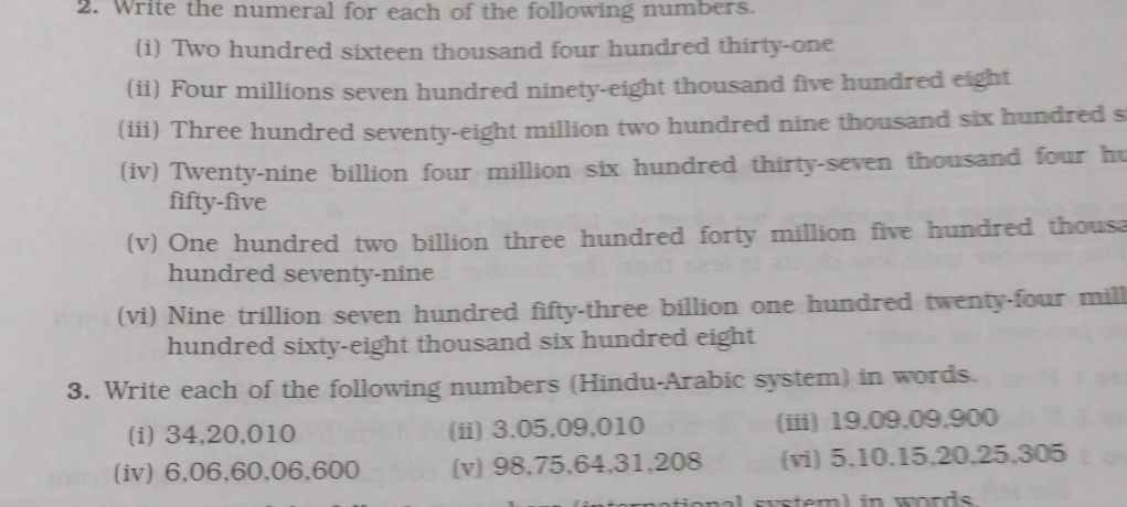 2. Write the numeral for each of the | StudyX