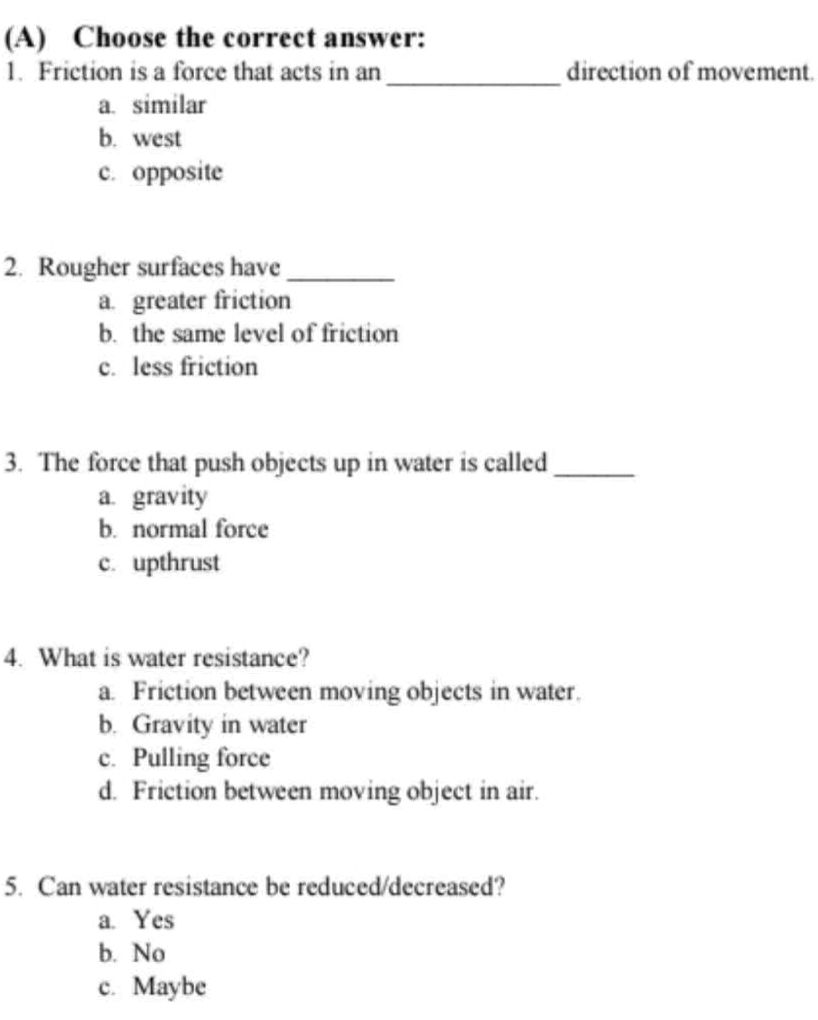 (A) Choose the correct answer: 1. Friction | StudyX