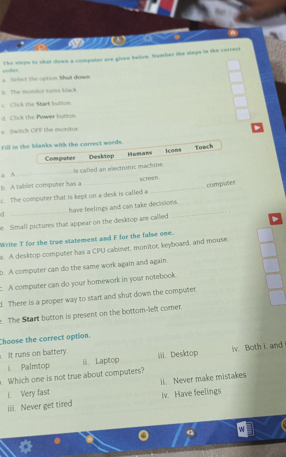 The steps to shut down a computer are given | StudyX
