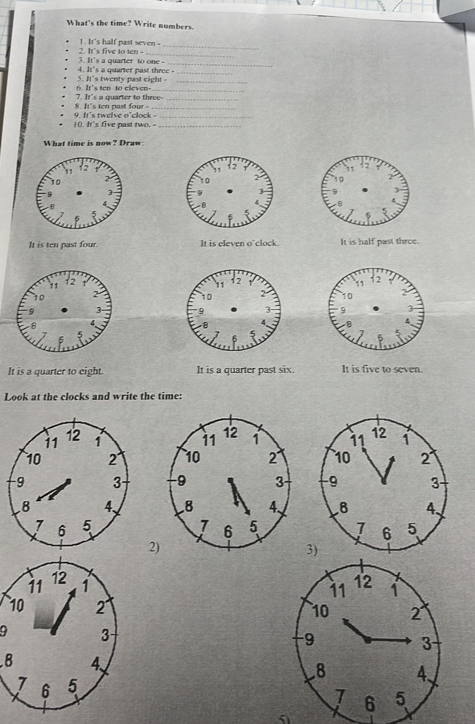 What's the time? Write numbers. 1. It's | StudyX