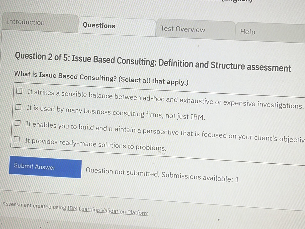 Question 2 of 5: Issue Based Consulting: | StudyX