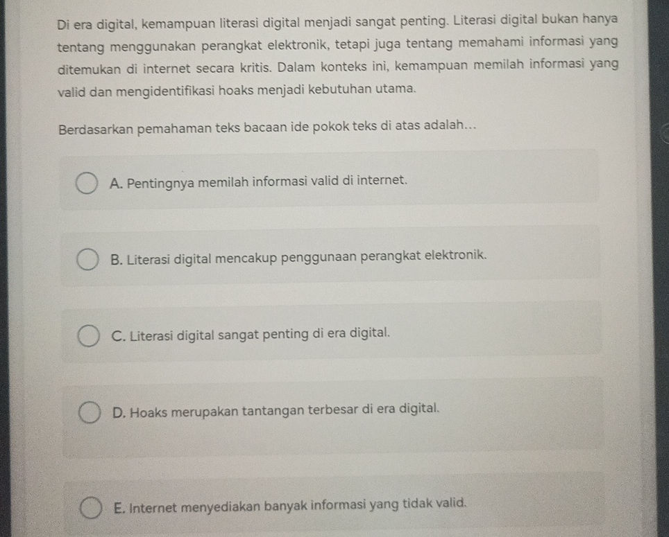 Di era digital, kemampuan literasi digital | StudyX