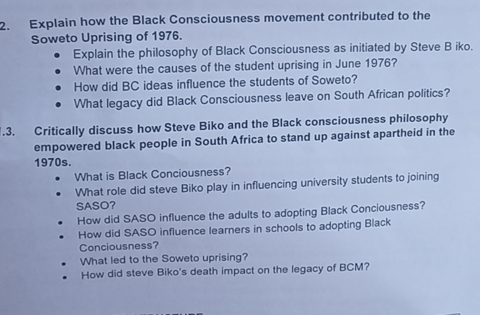 2. Explain how the Black Consciousness | StudyX
