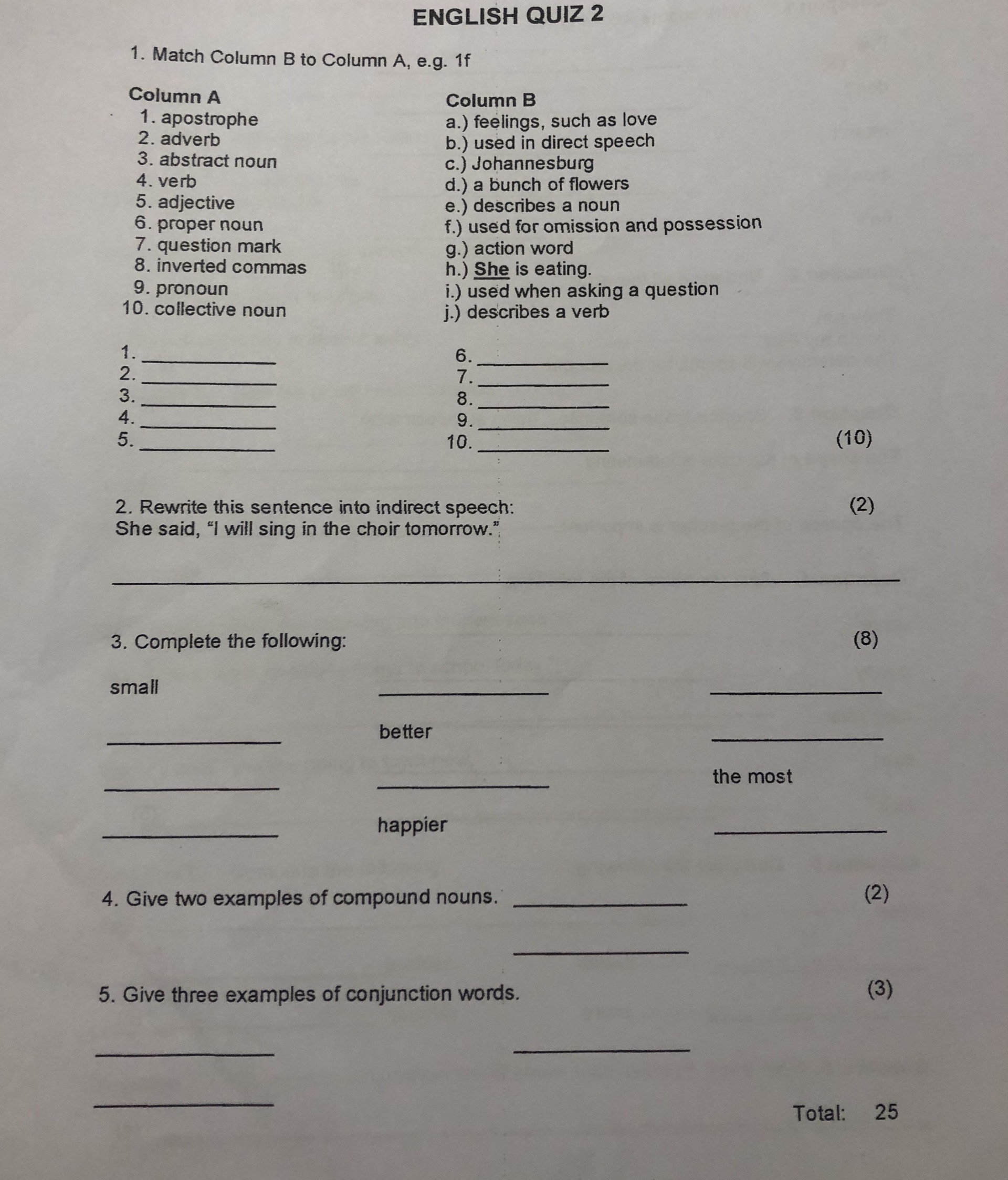 1. Match Column B to Column A, e.g. 1f | StudyX