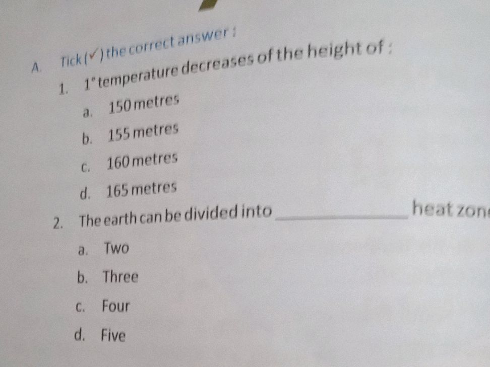 A. Tick ( ) the correct answer: 1. 1° | StudyX