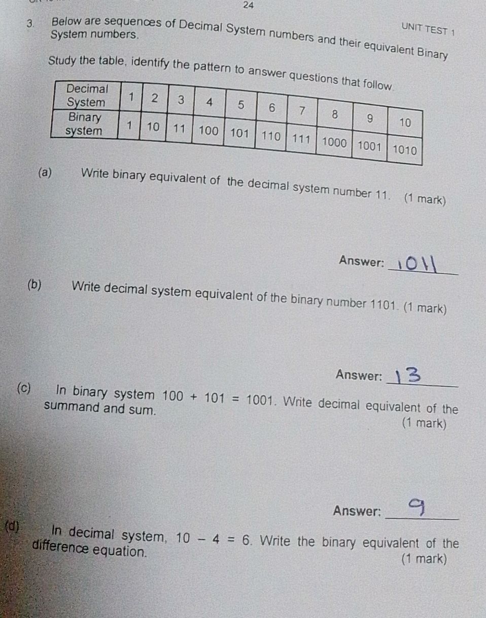 Below are sequences of Decimal System | StudyX