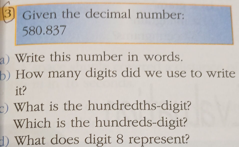 Given the decimal number: 580.837 a) Write | StudyX