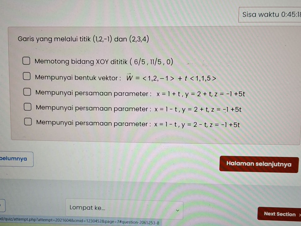 Garis yang melalui titik (1,2,-1) dan | StudyX