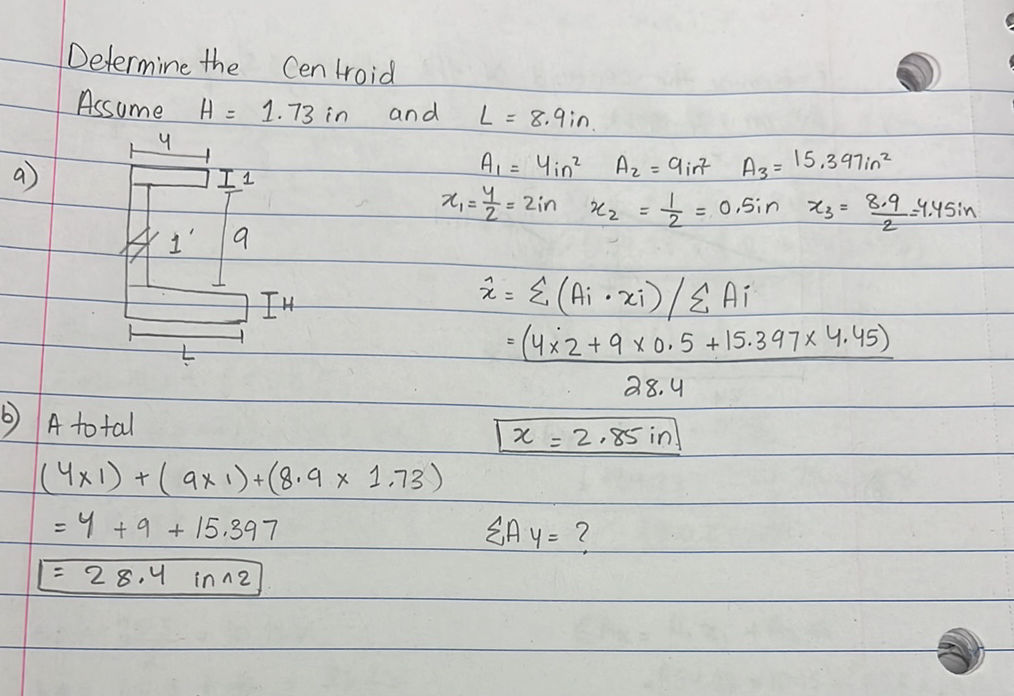 Determine the Centroid Assume H = 1.73 in | StudyX