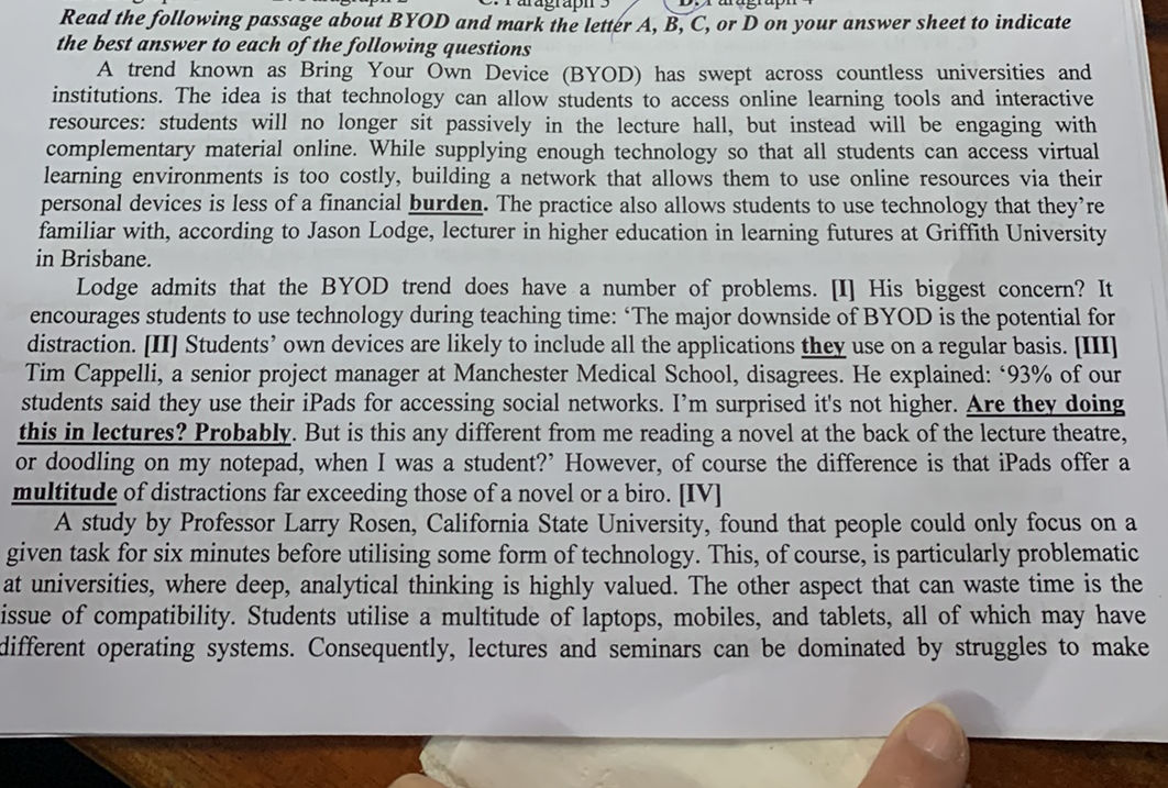 Read the following passage about BYOD and | StudyX