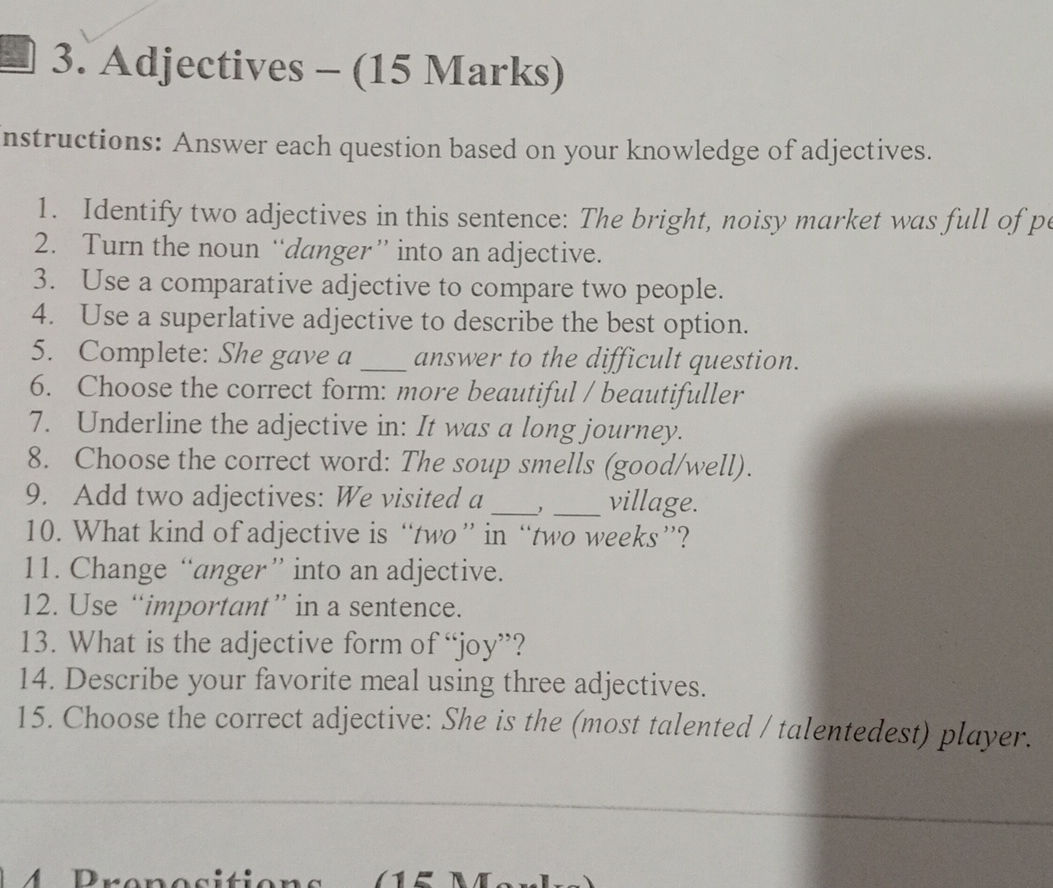 1. Identify two adjectives in this sentence: | StudyX