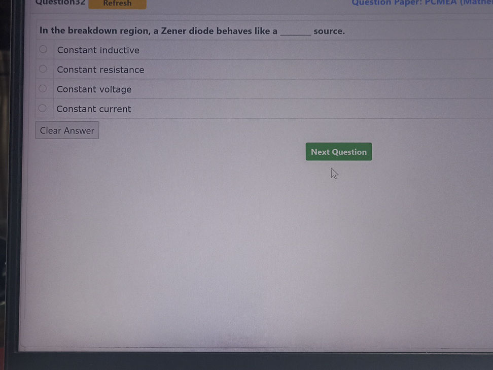 In the breakdown region, a Zener diode | StudyX
