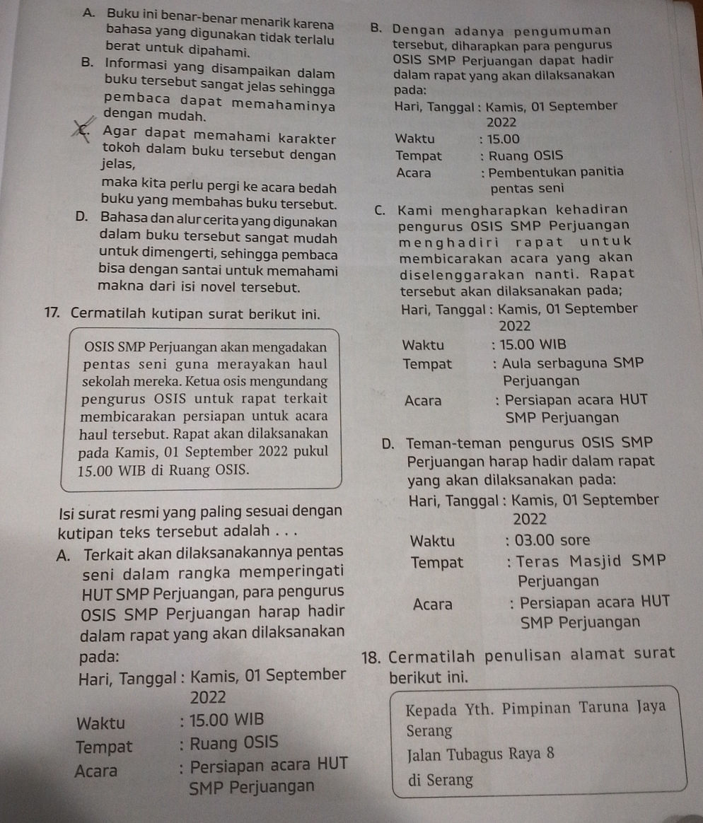 17. Cermatilah kutipan surat berikut ini. | StudyX