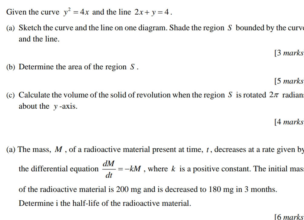 Given the curve $y^2 = 4x$ and the line $2x | StudyX