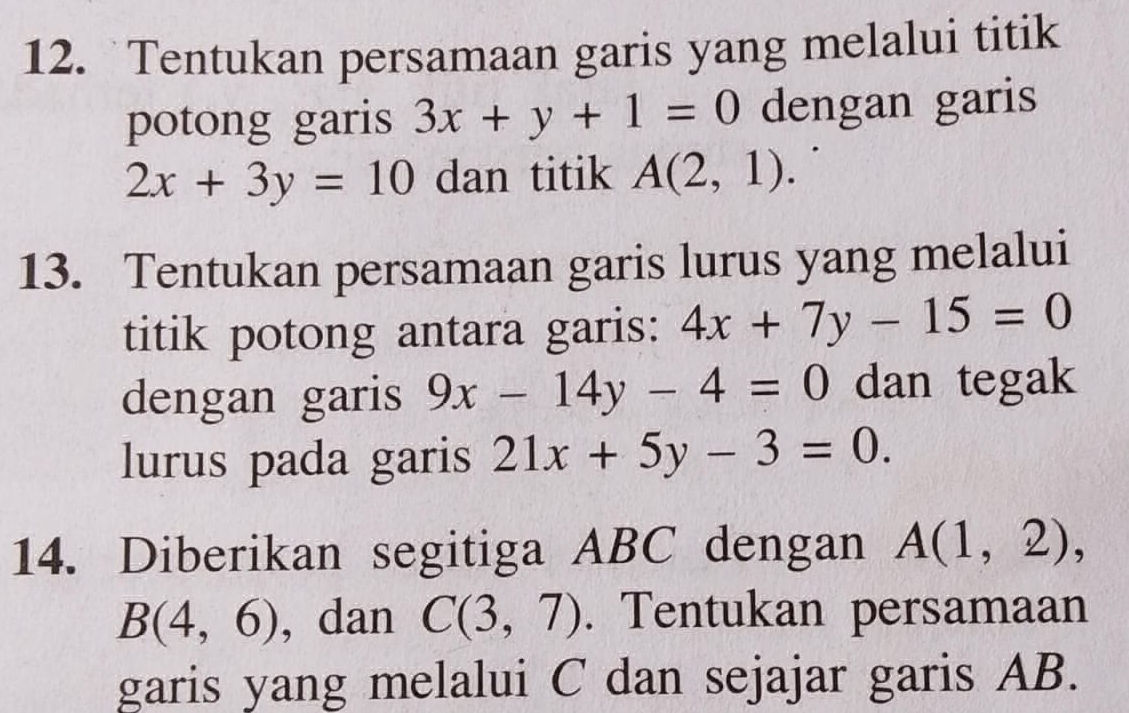 12. Tentukan persamaan garis yang melalui | StudyX