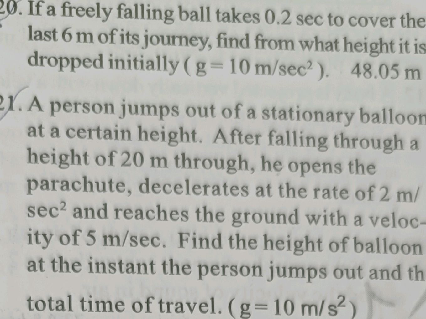 20. If a freely falling ball takes 0.2 sec | StudyX