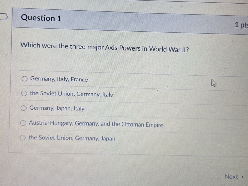 Which were the three major Axis Powers in | StudyX