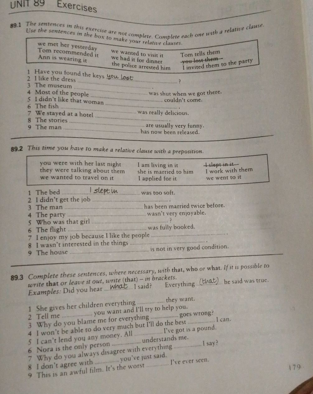 UNIT 89 Exercises 89.1 The sentences in | StudyX