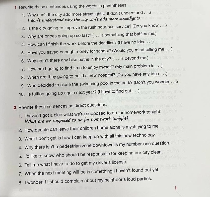 1 Rewrite these sentences using the words in | StudyX