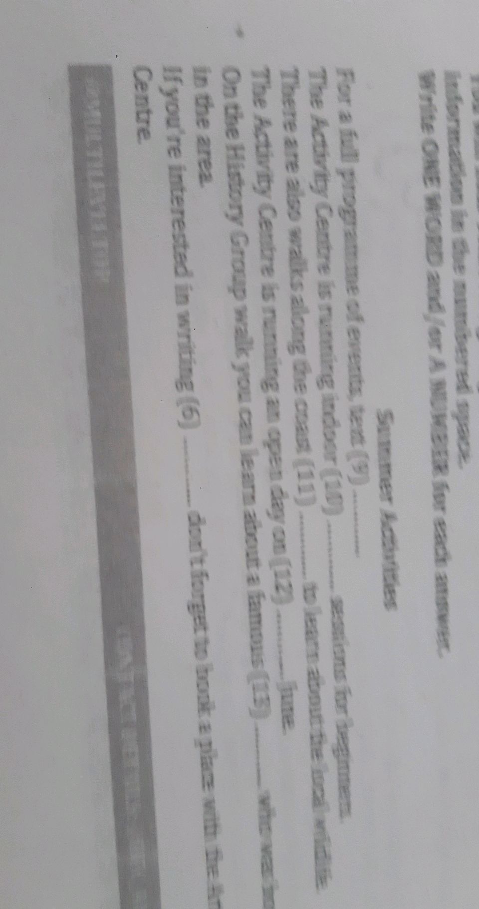 Information in the numbered space. Write ONE | StudyX