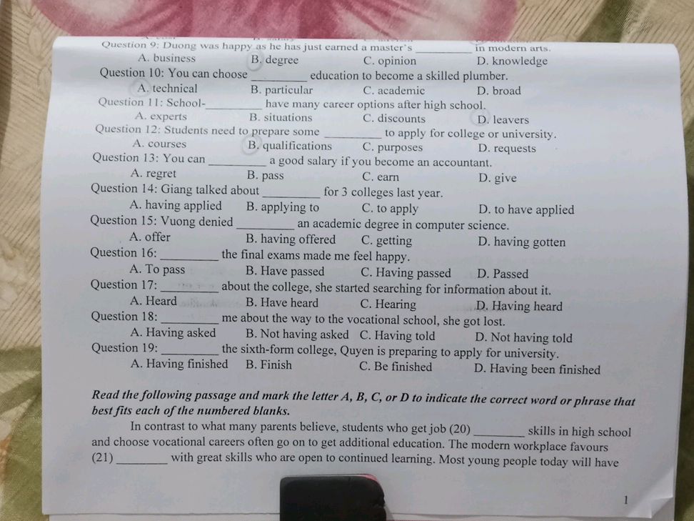 Question 9: Duong was happy as he has just | StudyX