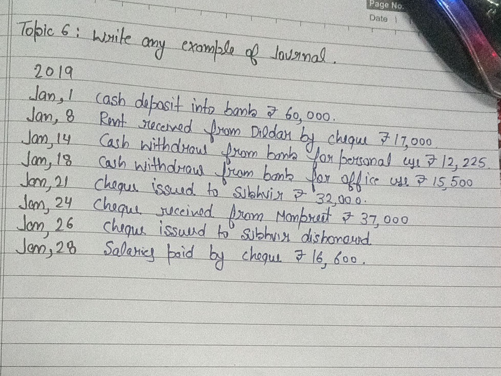 Topic 6: Write any example of Journal. 2019 | StudyX
