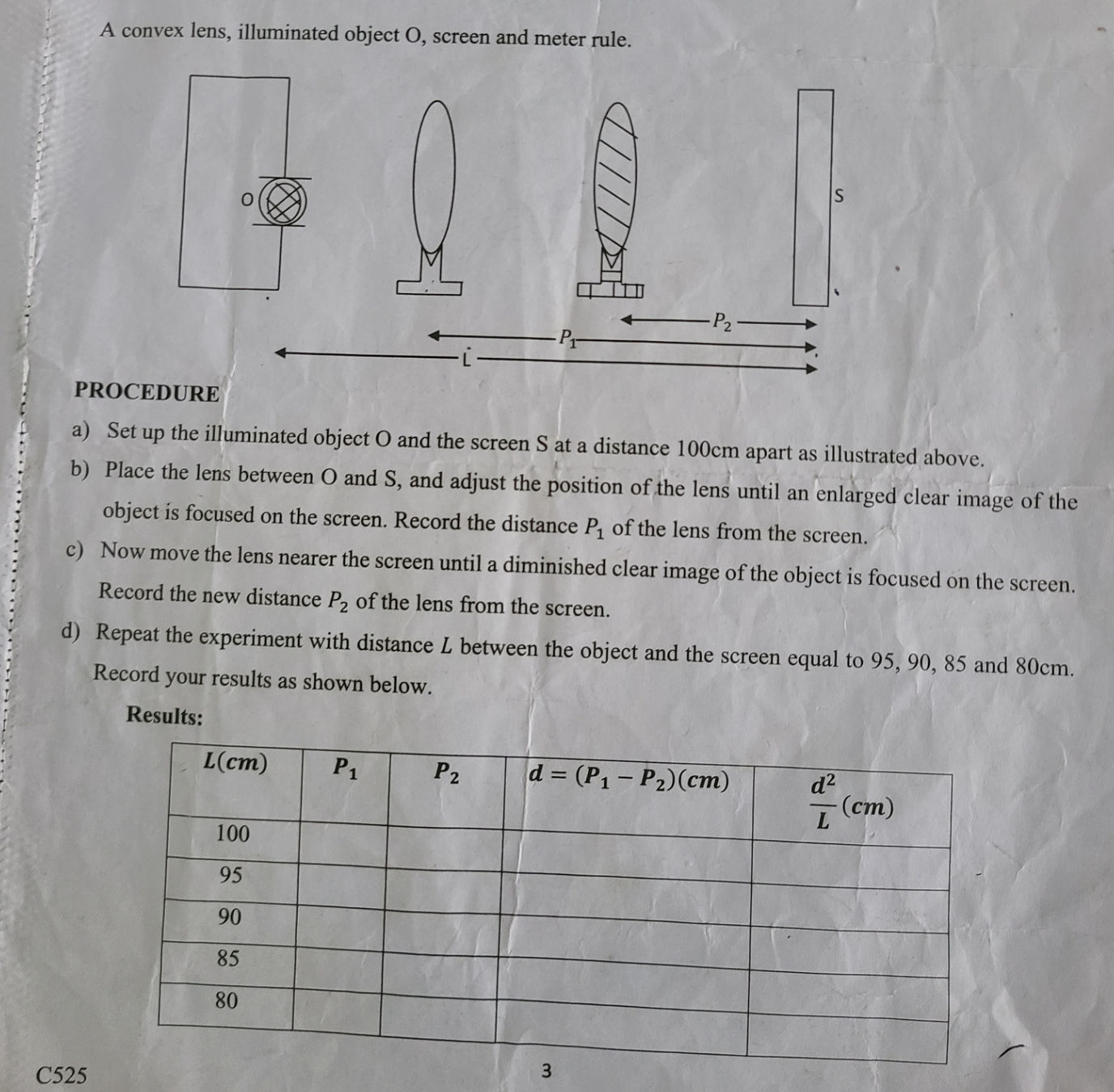 A convex lens, illuminated object O, screen | StudyX