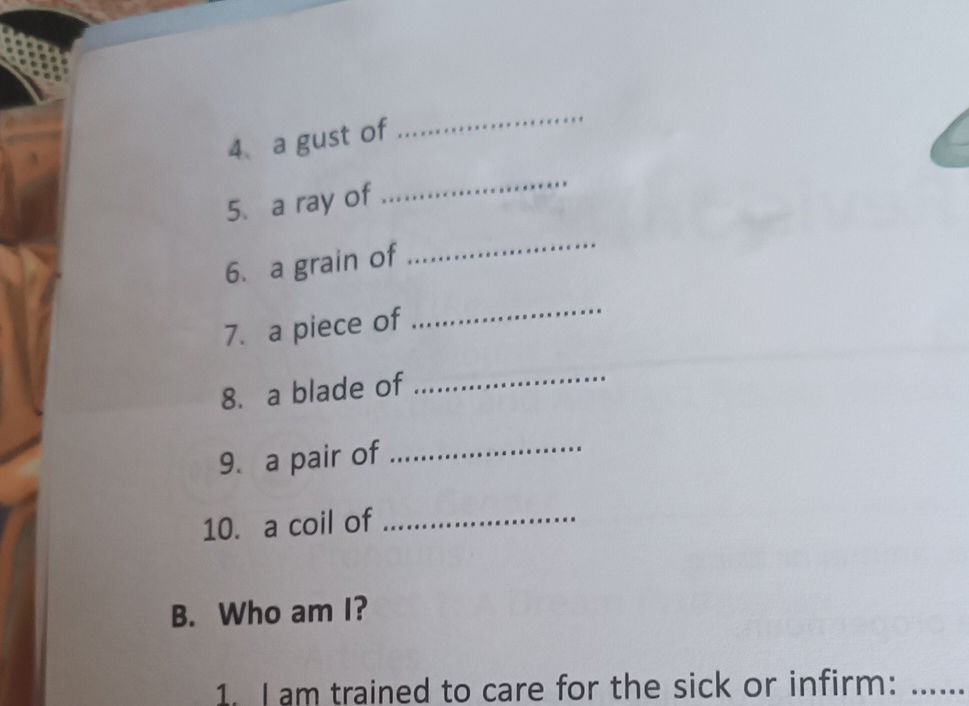 4. a gust of .................... 5. a ray | StudyX